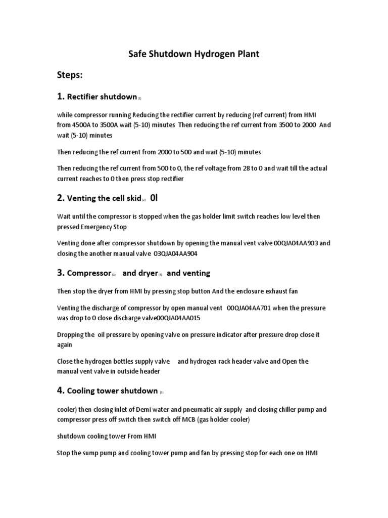 Safe Shutdown Hydrogen Plan | PDF