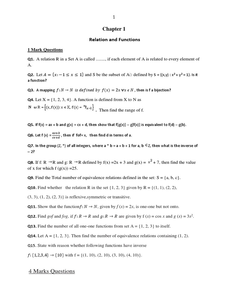 Chapter 1 Relation And Functions Docx Modified Pdf Mathematical