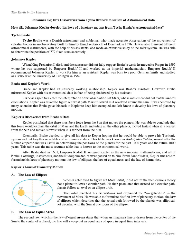Kepler's Laws from Brahe's Data | PDF | Tycho Brahe | Johannes Kepler