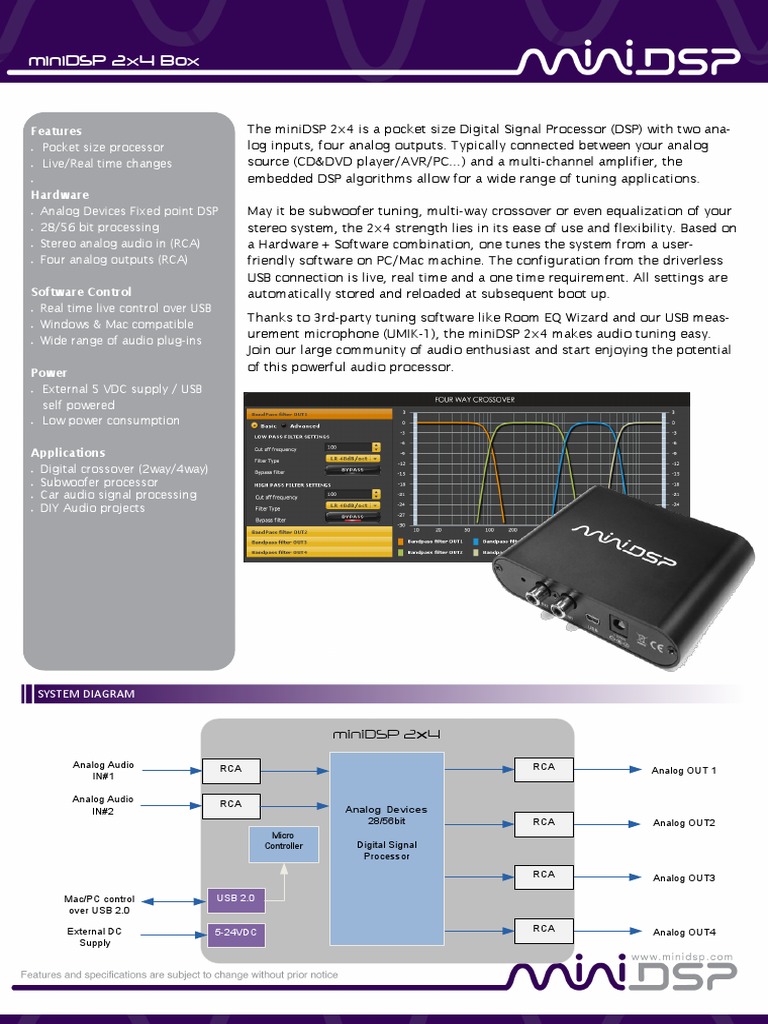 Product Brief-MiniDSP 2x4 Box | PDF | Digital To Analog Converter | Usb