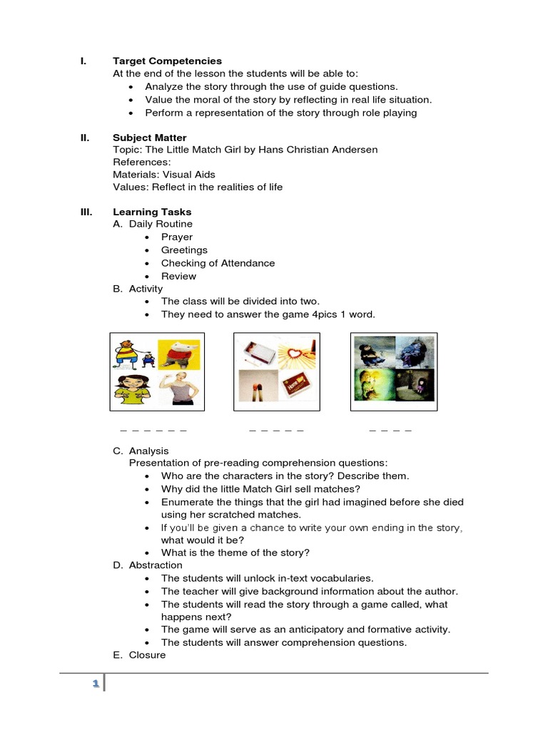 Lesson Plan: The Little Match Girl | PDF | Reading Comprehension