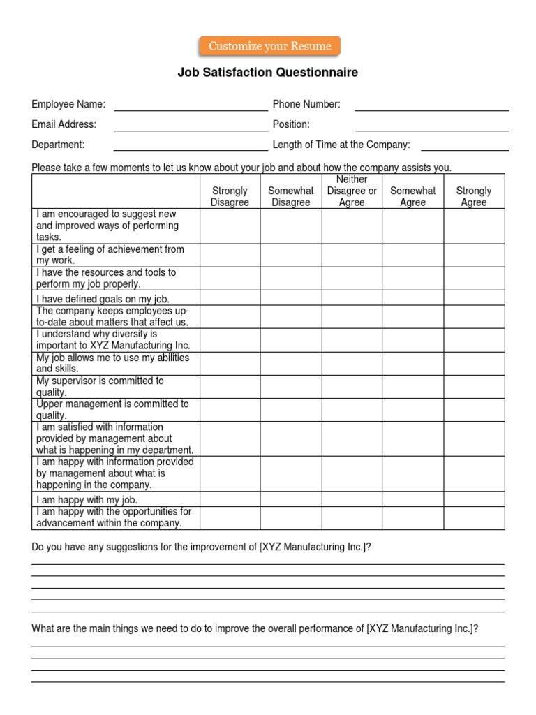 Job Satisfaction Questionnaire | PDF | Copyright | Human Resources