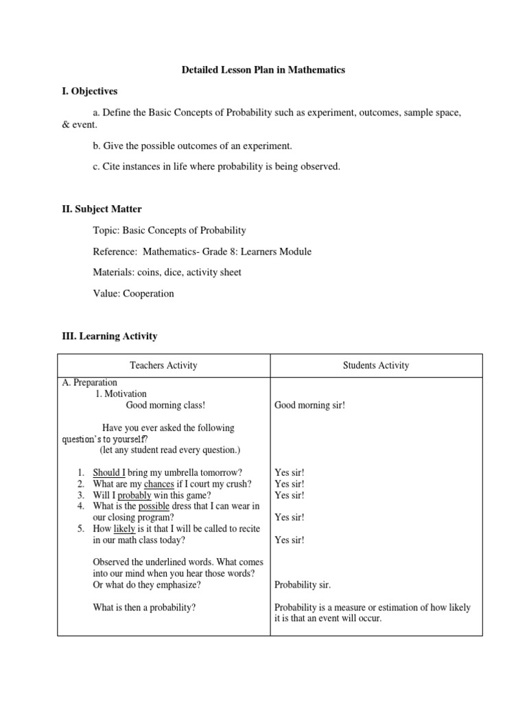 Lesson Plan 128 | PDF | Probability | Lesson Plan