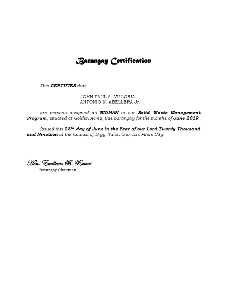 Barangay Certification: This CERTIFIES That | PDF