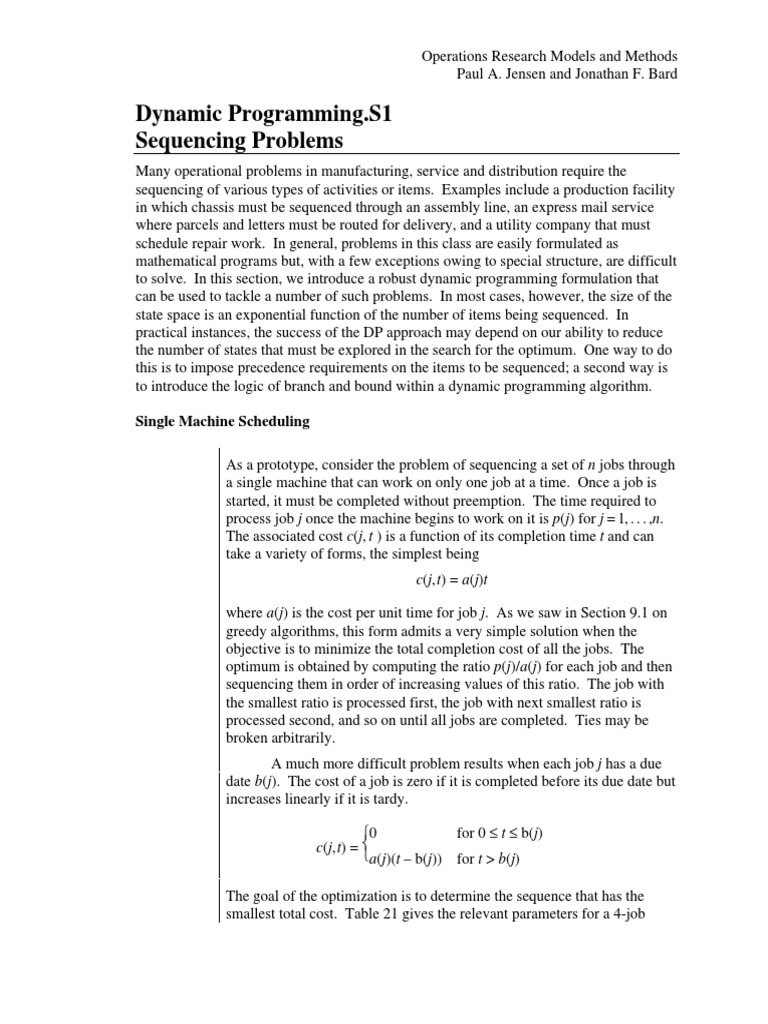 Dynamic Programming.S1 Sequencing Problems: Single Machine Scheduling | PDF | Dynamic ...