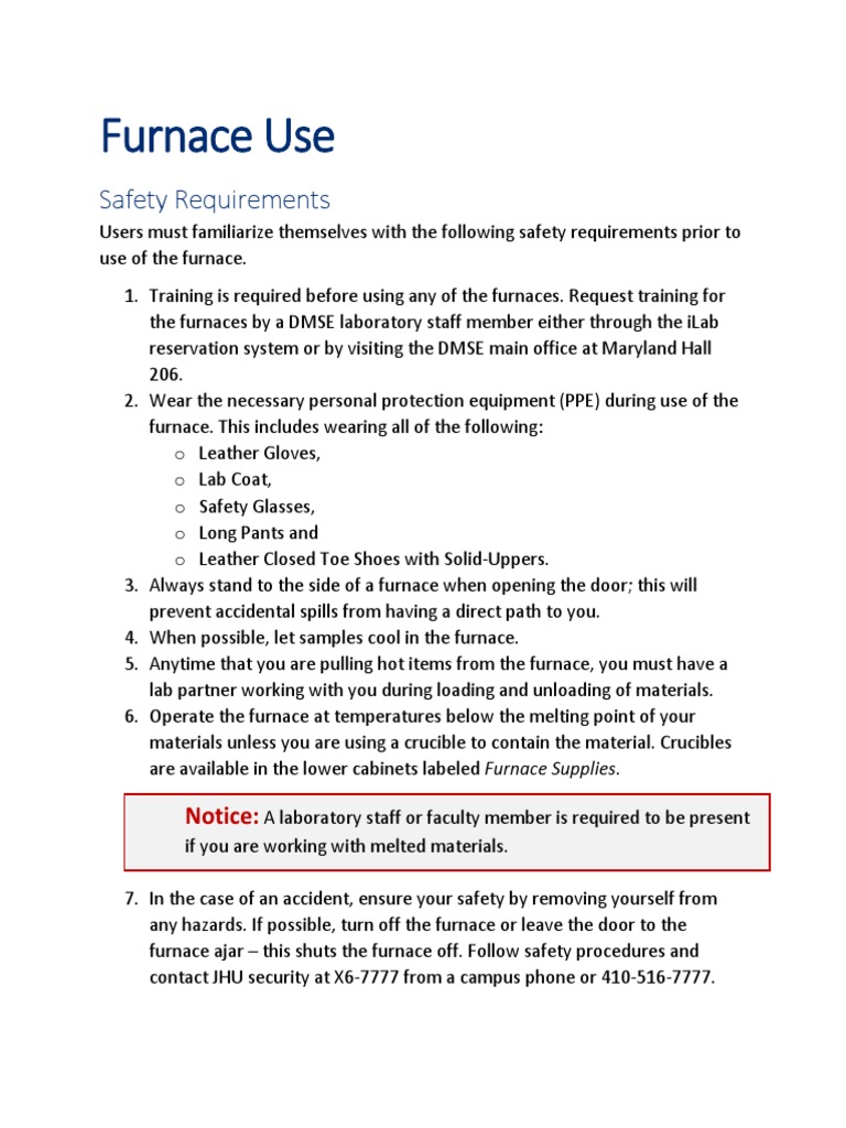 Furnace Safety Guidelines and Requirements | PDF