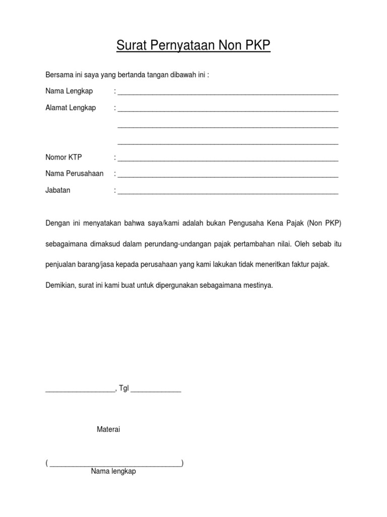 Surat Pernyataan Non PKP | PDF