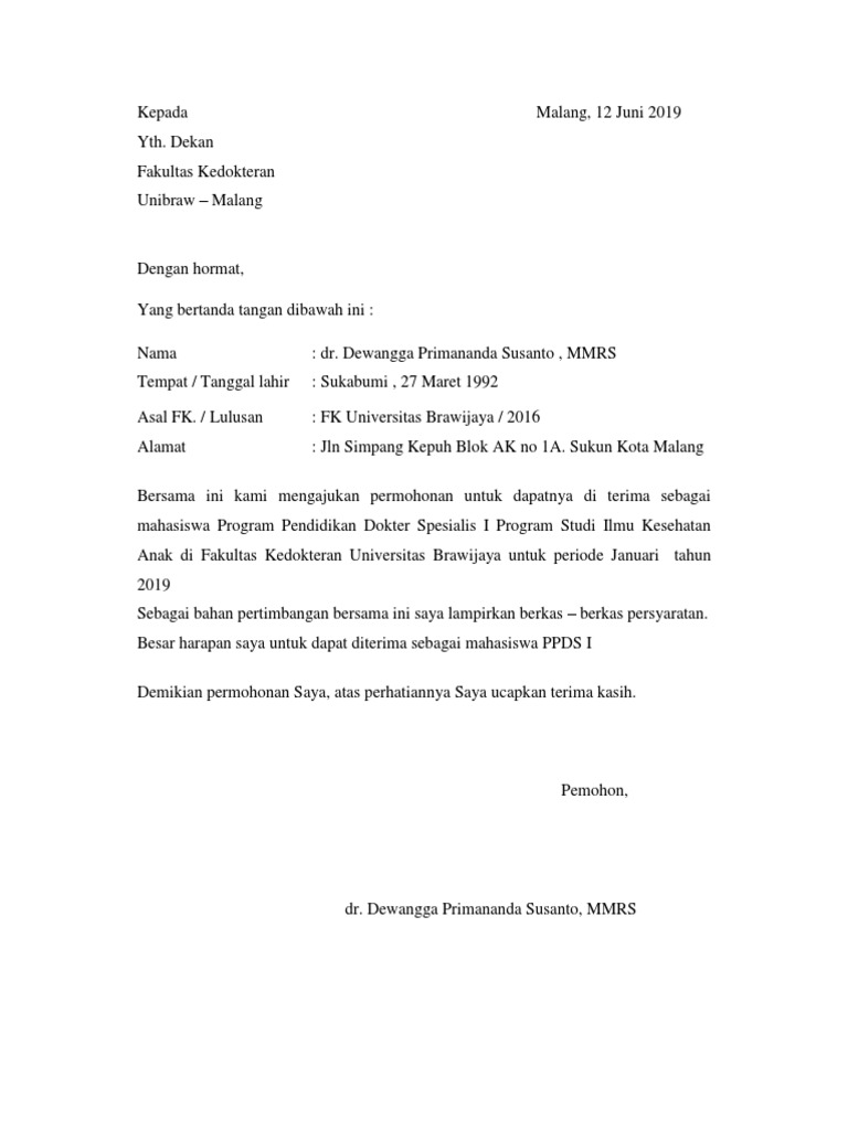 1.contoh Lamaran PPDS I | PDF