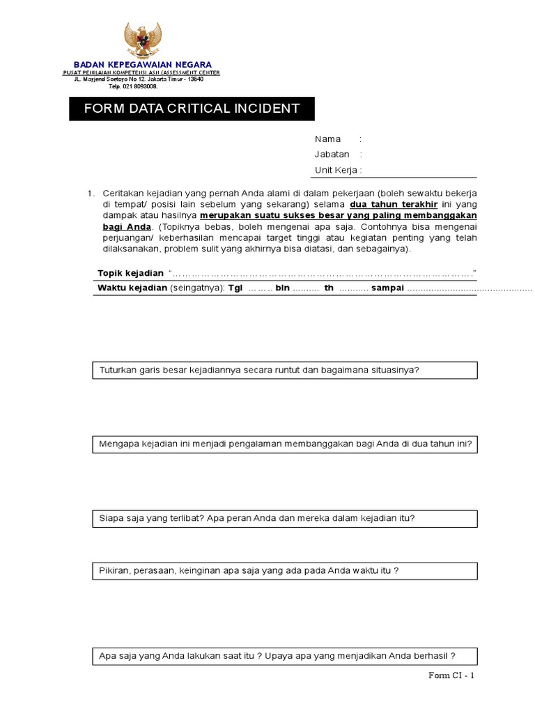Form Data Critical Incident Asessment BKN | PDF