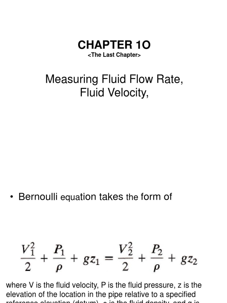Chapter 1O: Measuring Fluid Flow Rate, Fluid Velocity | PDF | Fluid ...