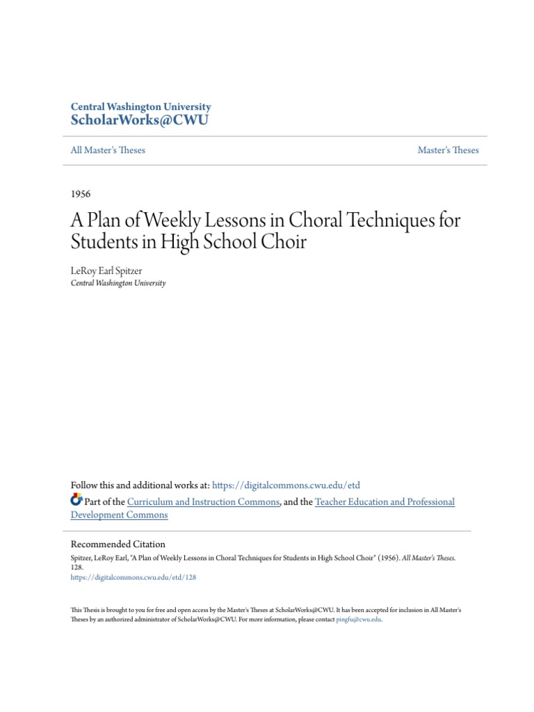 Weekly Choral Techniques Lessons Guide | PDF | Singing | Thesis