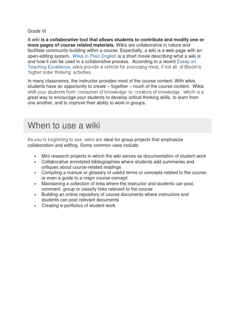 When To Use A Wiki: More Pages of Course Related Materials. Wikis Are ...