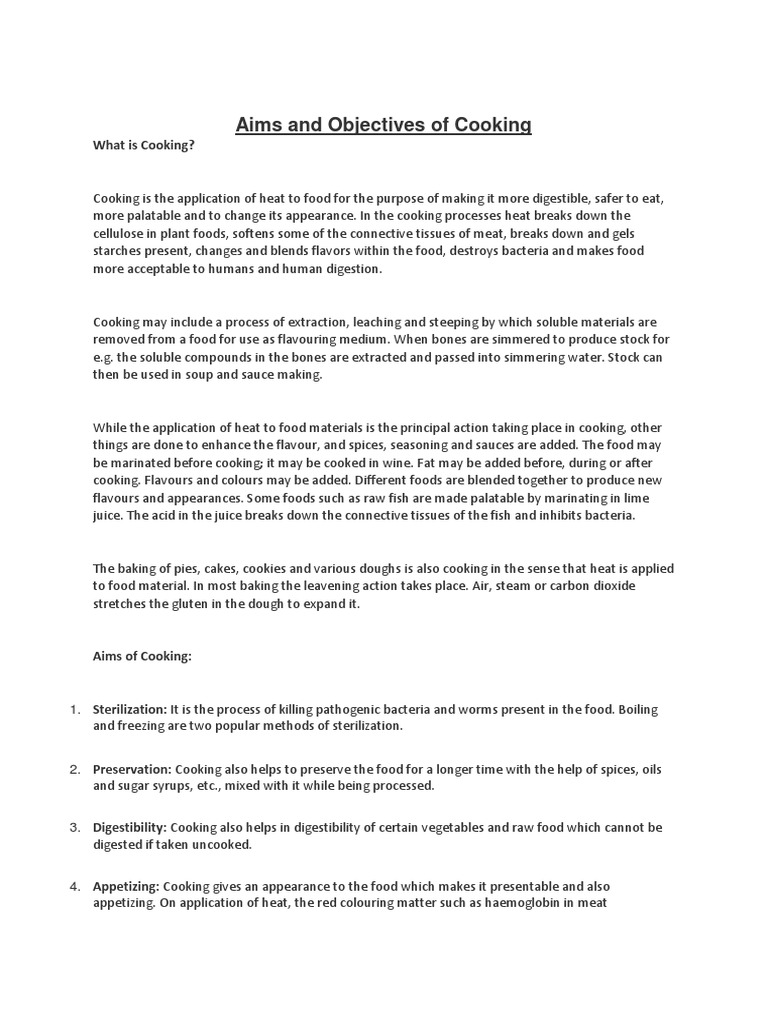 Aims and Objectives of Cooking | PDF | Cooking | Dough