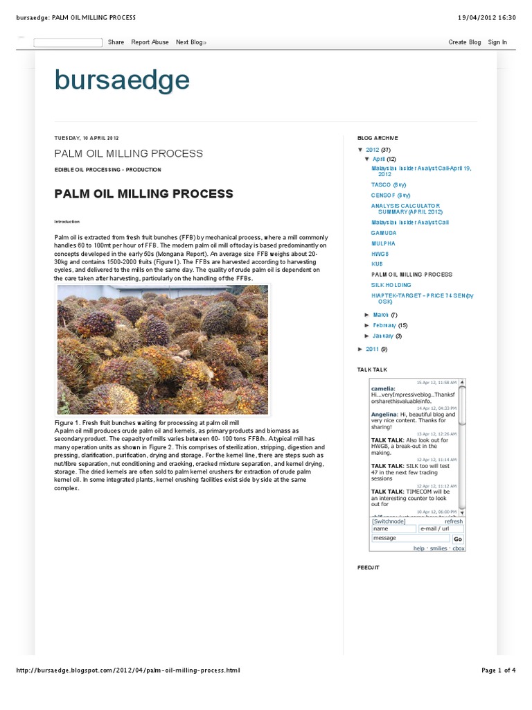 Palm Oil Milling Process | PDF | Anaerobic Digestion | Petroleum