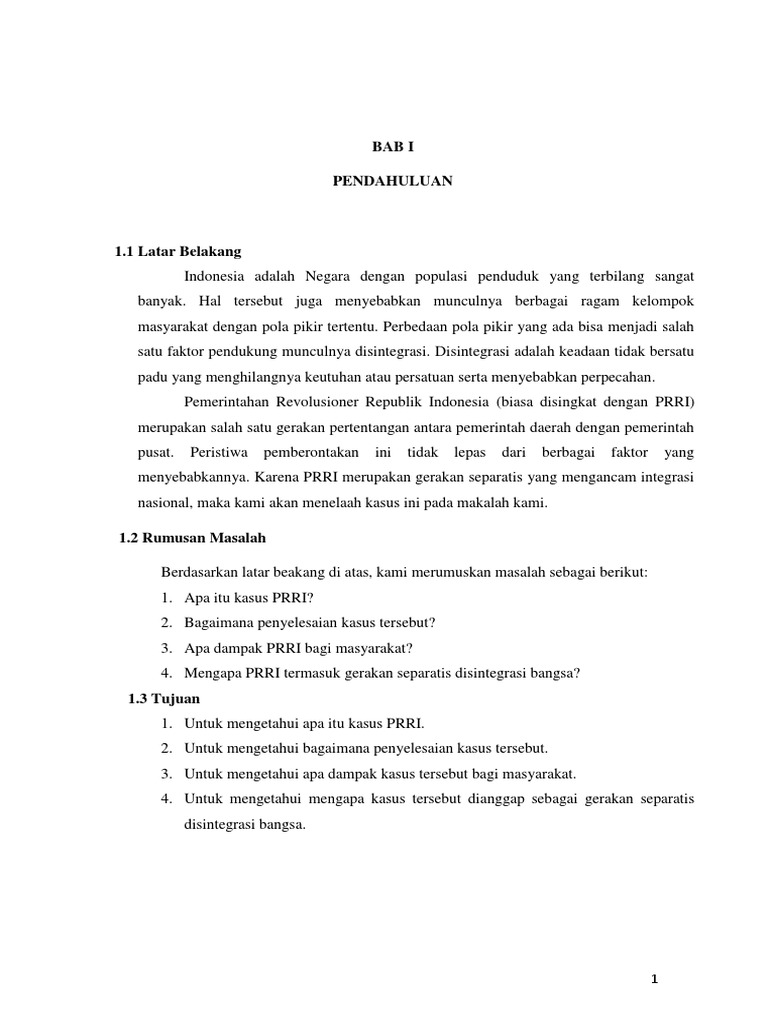 PRRI Sebagai Gerakan Separatis Disintegrasi Bangsa | PDF