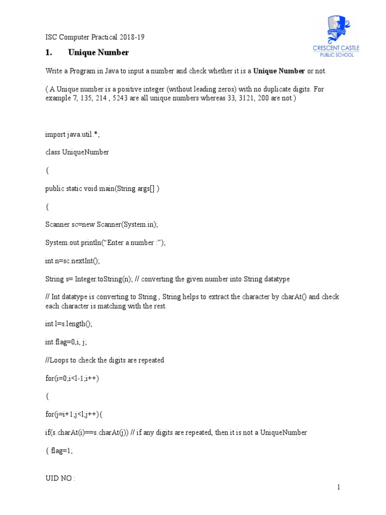 Collection Of Java Programs Isc Pdf Integer Computer Science Discrete Mathematics