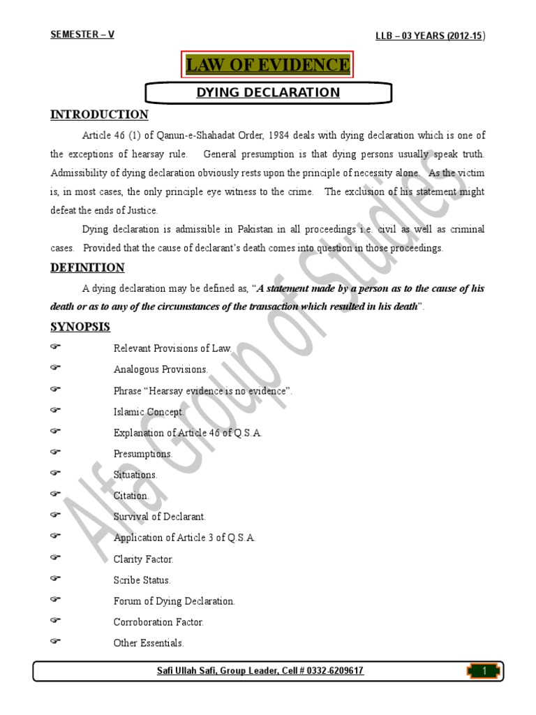 1. Dying Declaration-1 | Hearsay | Evidence (Law) | Free 30-day Trial ...