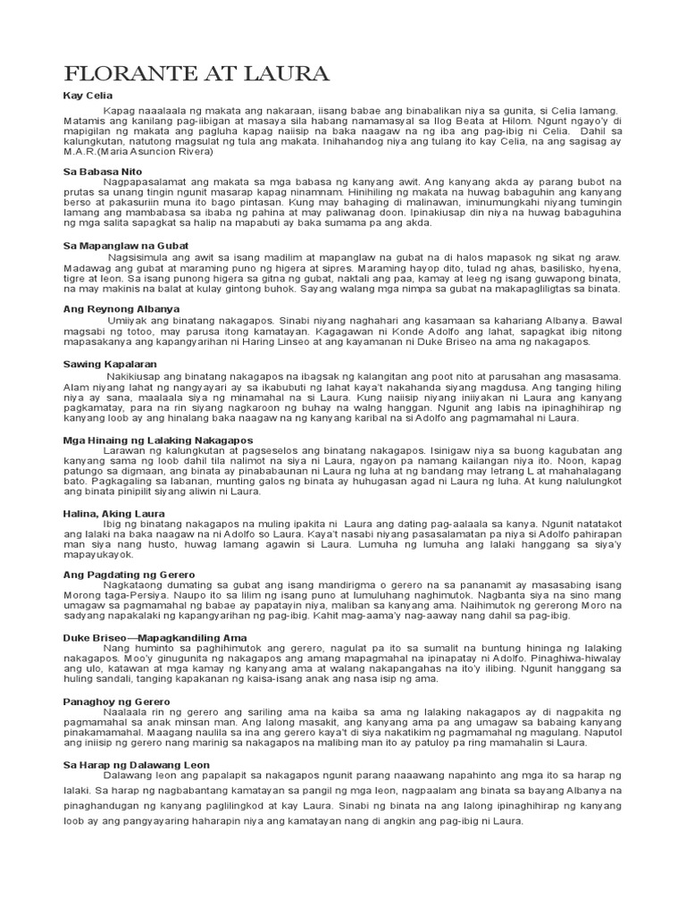 Buod NG Florante at Laura | PDF