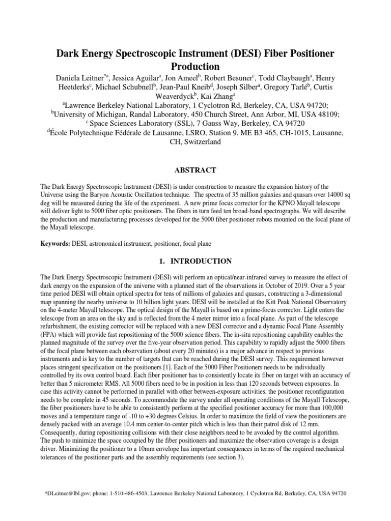 Dark Energy Spectroscopic Instrument (DESI) Fiber Positioner Production ...