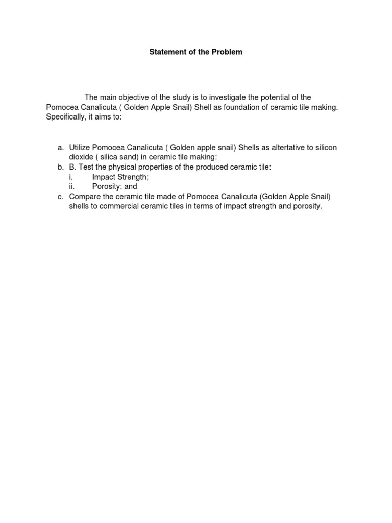 Statement of The Problem | PDF | Ceramics | Building Engineering