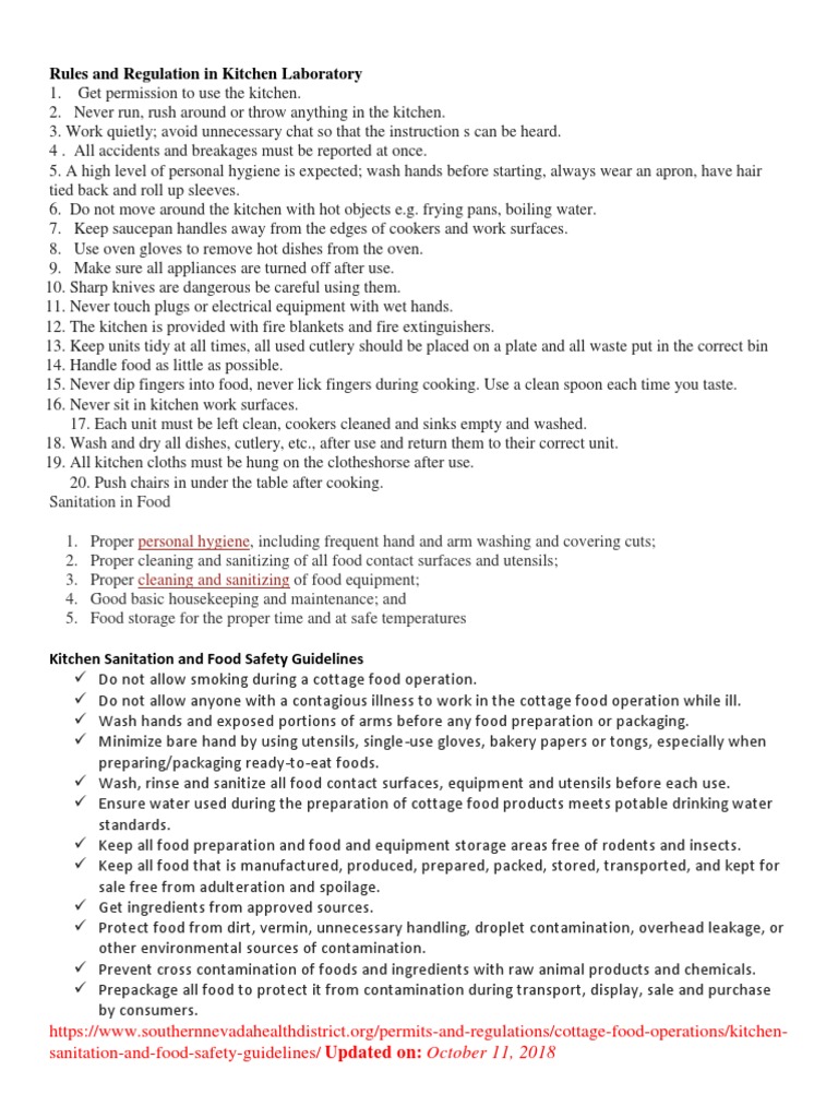Kitchen Laboratory Rules and Hygiene | PDF | Kitchen Utensil | Kitchen