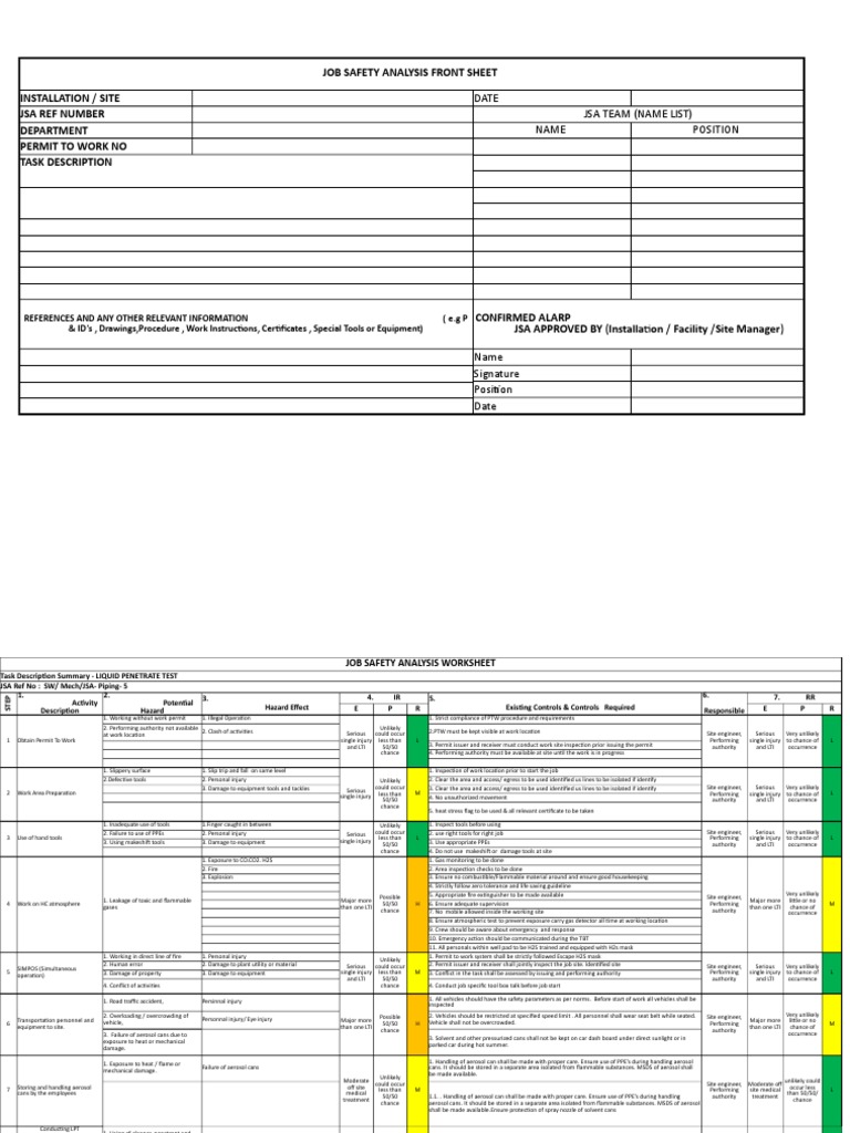 SW JSA Piping 5 JSA Liquid Penetrate Test LPT | PDF | Prevention | Safety