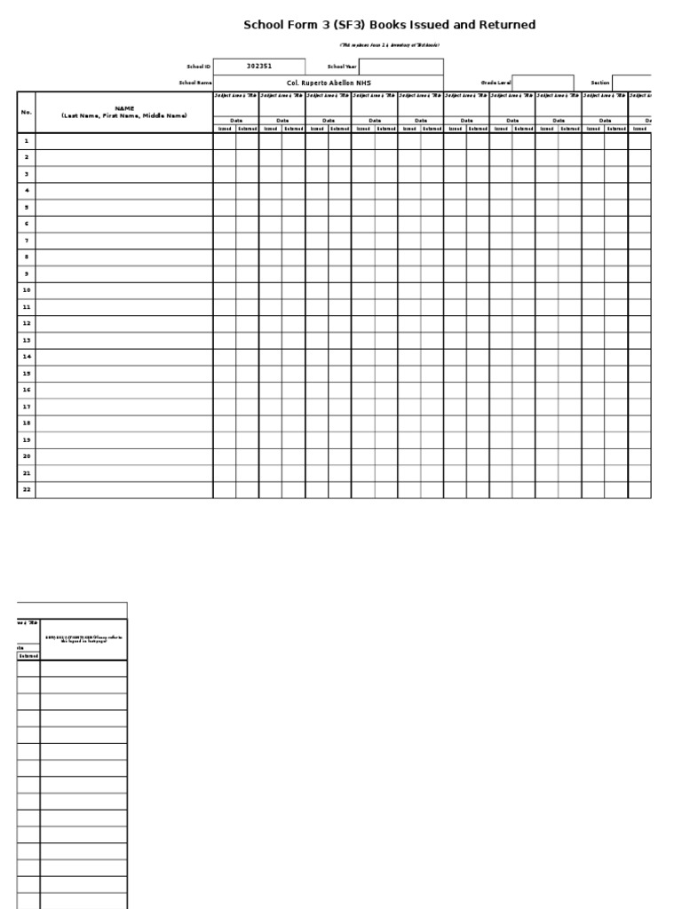 School Form 3 (SF3) Books Issued and Returned Tracker | PDF