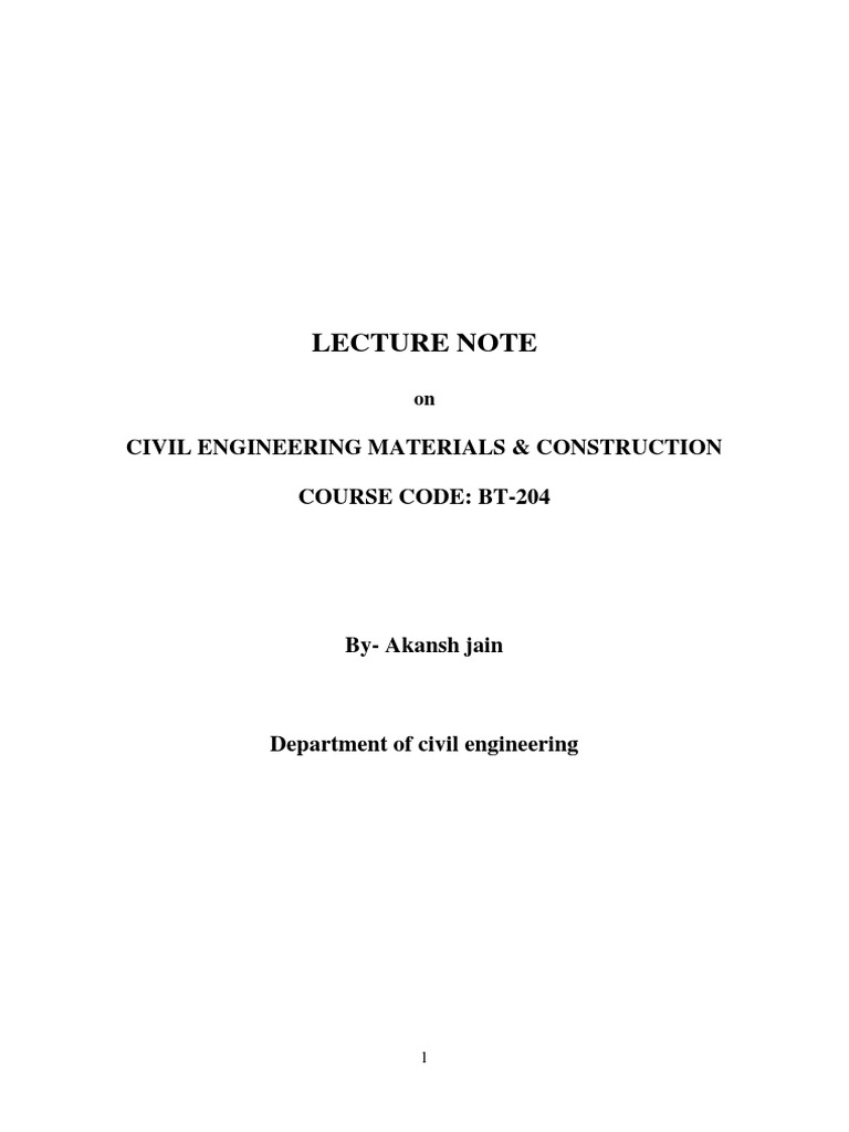 Civil Engineering Materials & Construction Lecture Notes | PDF ...