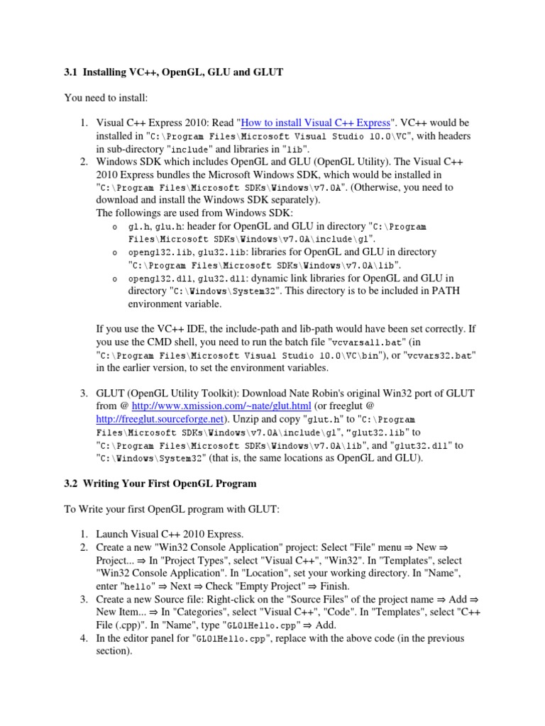 How To Install Visual C++ Express: 3.1 Installing VC++, Opengl, Glu and ...