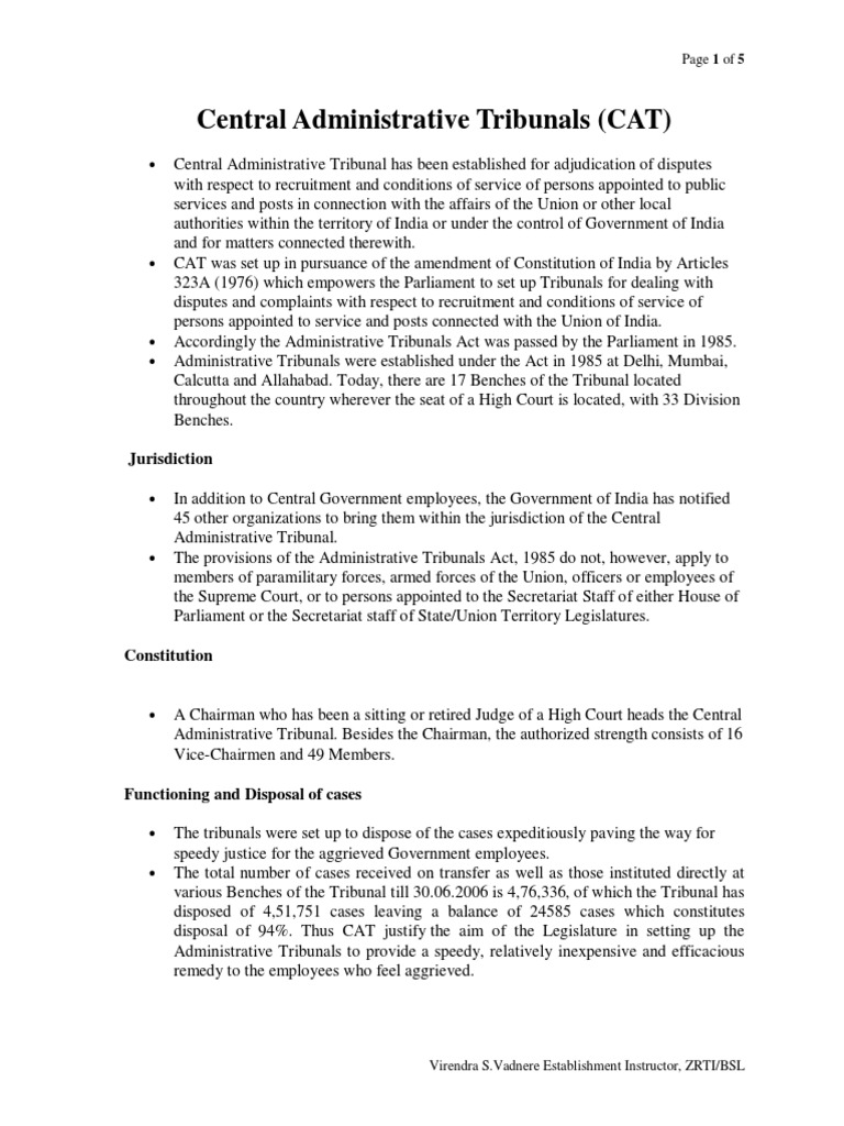 Central Administrative Tribunal Overview | PDF | Tribunal | Supreme Courts