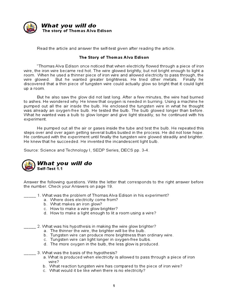 Grade 7 | PDF | Incandescent Light Bulb | Observation