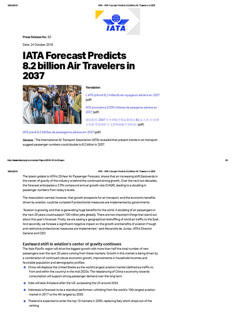 IATA - IATA Forecast Predicts 8.2 Billion Air Travelers in 2037 | PDF ...