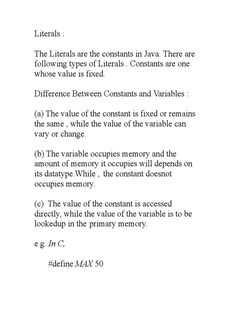 Literals in Java | PDF | Variable (Computer Science) | Data Type Literals in Java | PDF | Variable (Computer Science) | Data Type