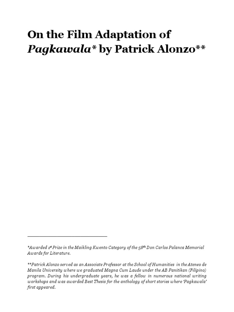 3 On The Film Adaptation of Pagkawala by Patrick Alonzo PRINT | PDF | Narrative