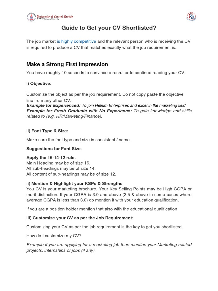 CV Shortlisting Success Guide | PDF | Marketing | Communication