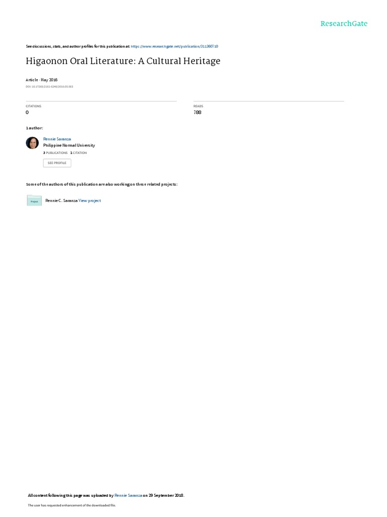 Higaonon Oral Literature Study | PDF | Folklore | Traditions