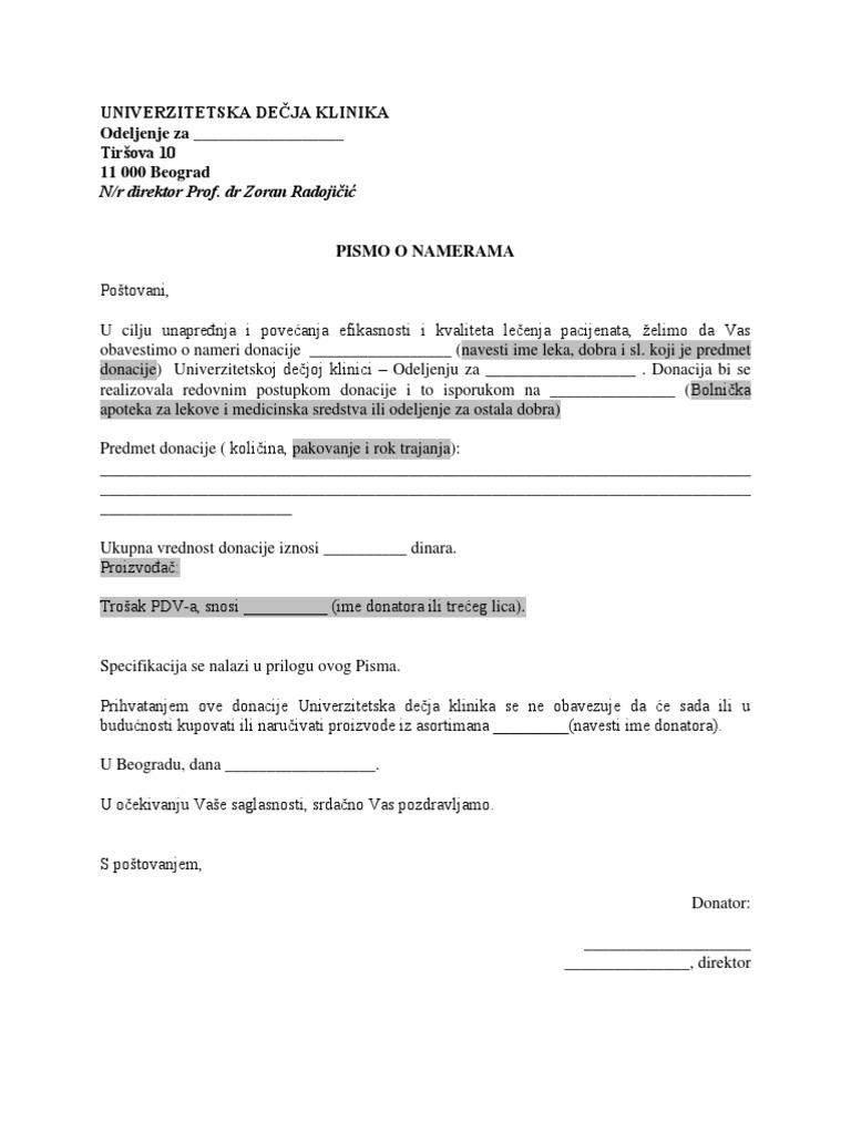 Primer Pisma o Namerama Dobra | PDF