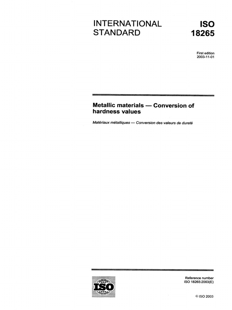 ISO 18265 Hardness Conversion 2003 Edition PDF | PDF
