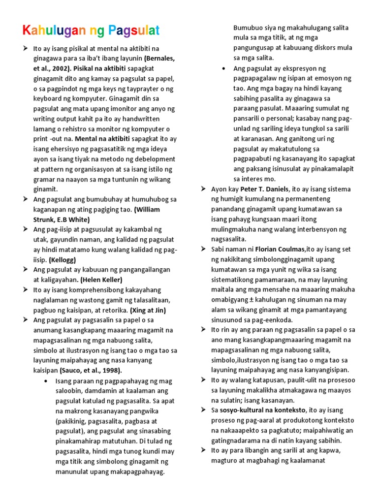 Kahulugan NG Pagsulat | PDF