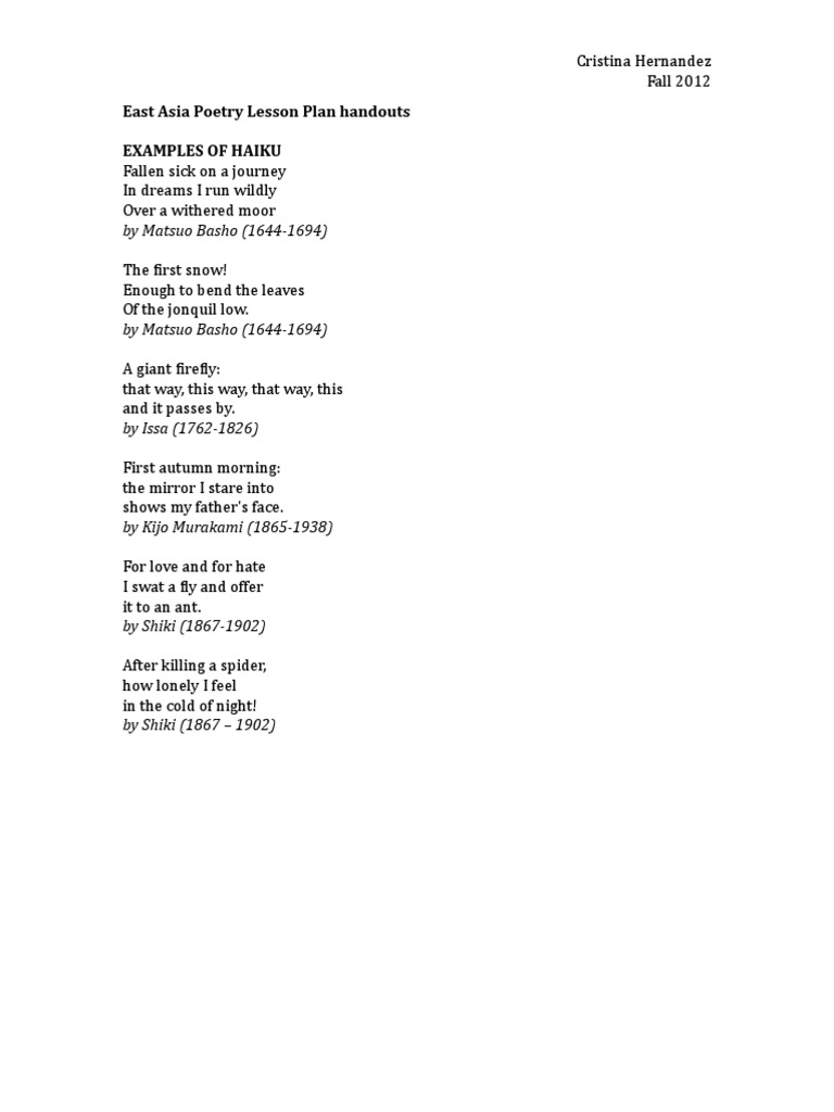 East Asia Poetry Lesson Plan | PDF | Chinese Poetry | Haiku