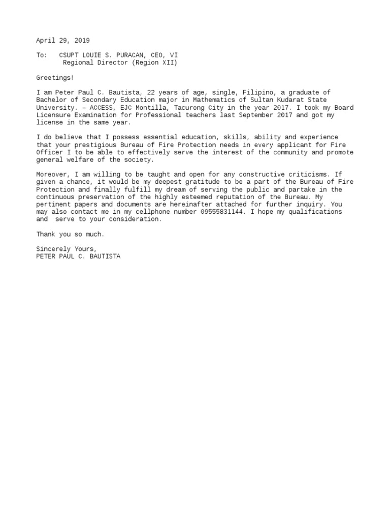 BFP Application Letter | PDF