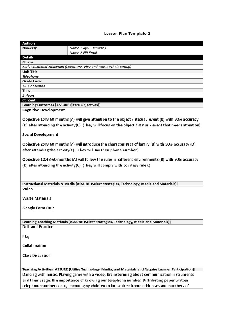 Lesson Plan Template 2 | PDF | Lesson Plan | Reading Comprehension