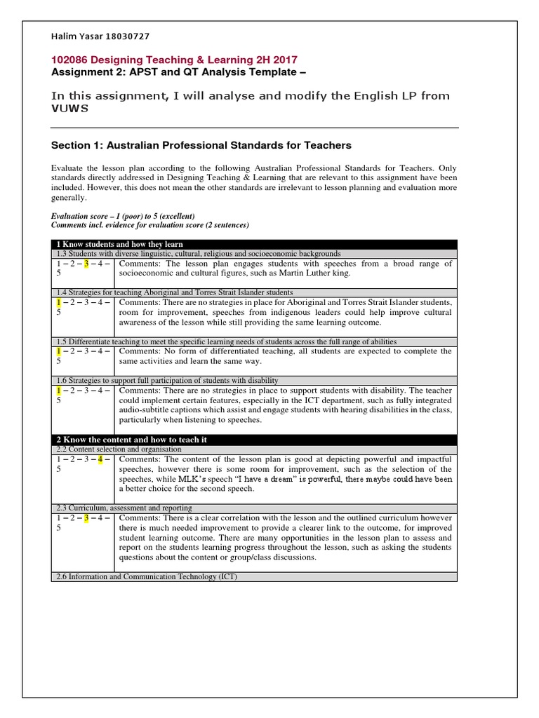 Designing Teaching Learning - Assignment 2 - English | PDF ...