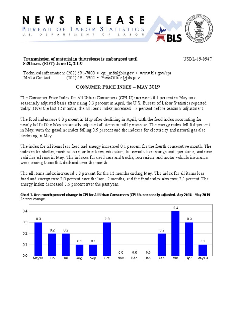 May 2019 Consumer Price Index Report | PDF | United States Consumer ...