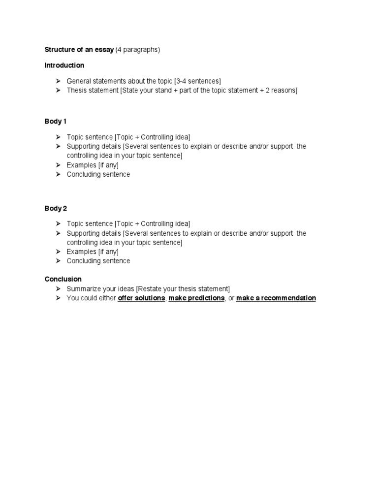 Essay Structure Guide: 4 Paragraphs | PDF
