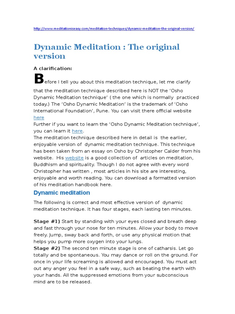 Dynamic Meditation: The Original: A Clarification | PDF | Rajneesh ...