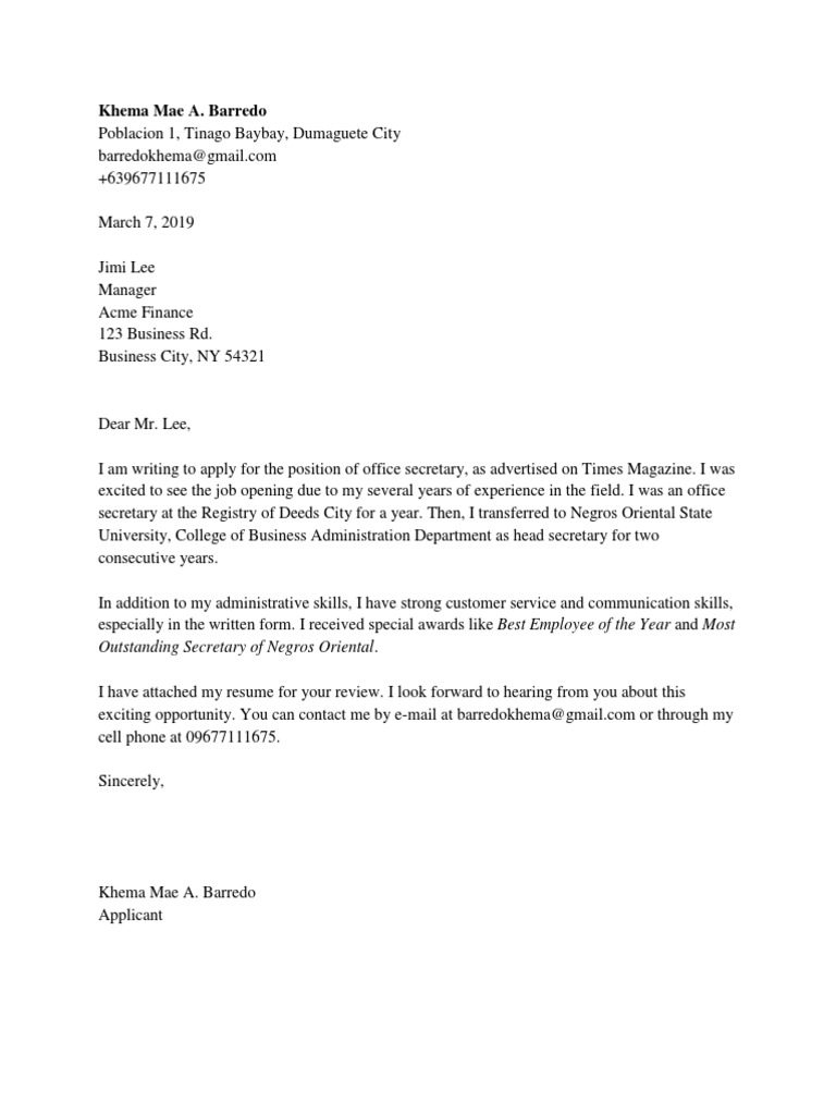 Application Letter Sample