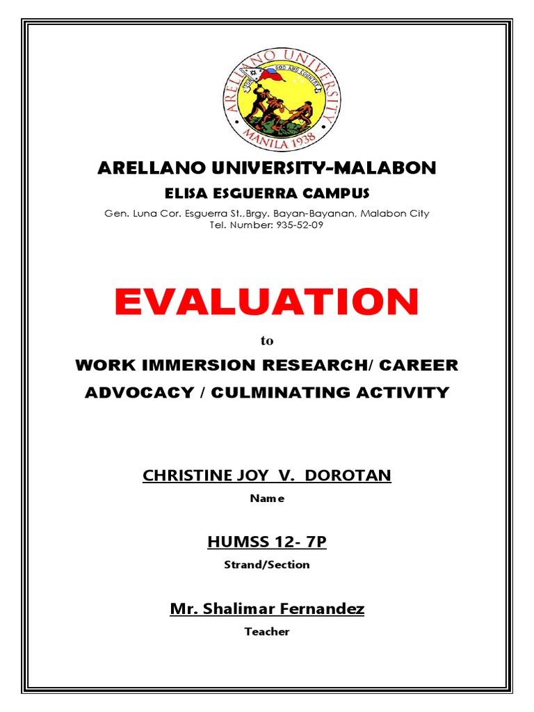 Front Page Work Immersion Portfolio | PDF | Learning | Behavior Modification