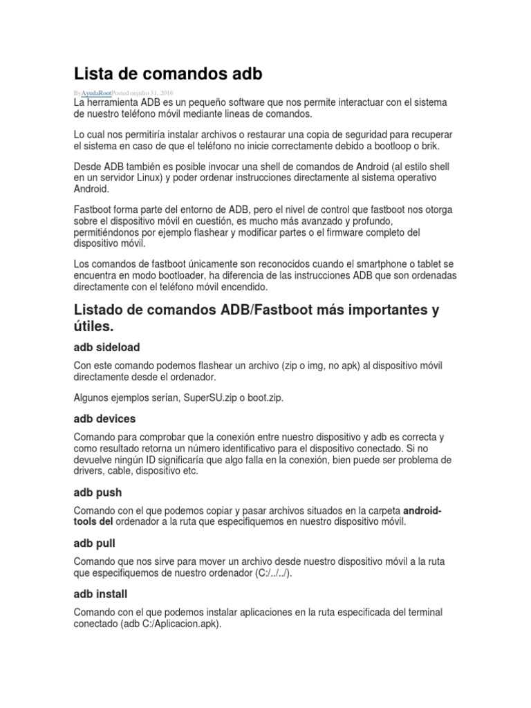 Lista de Comandos Adb | PDF | Archivo de computadora | Sistema operativo