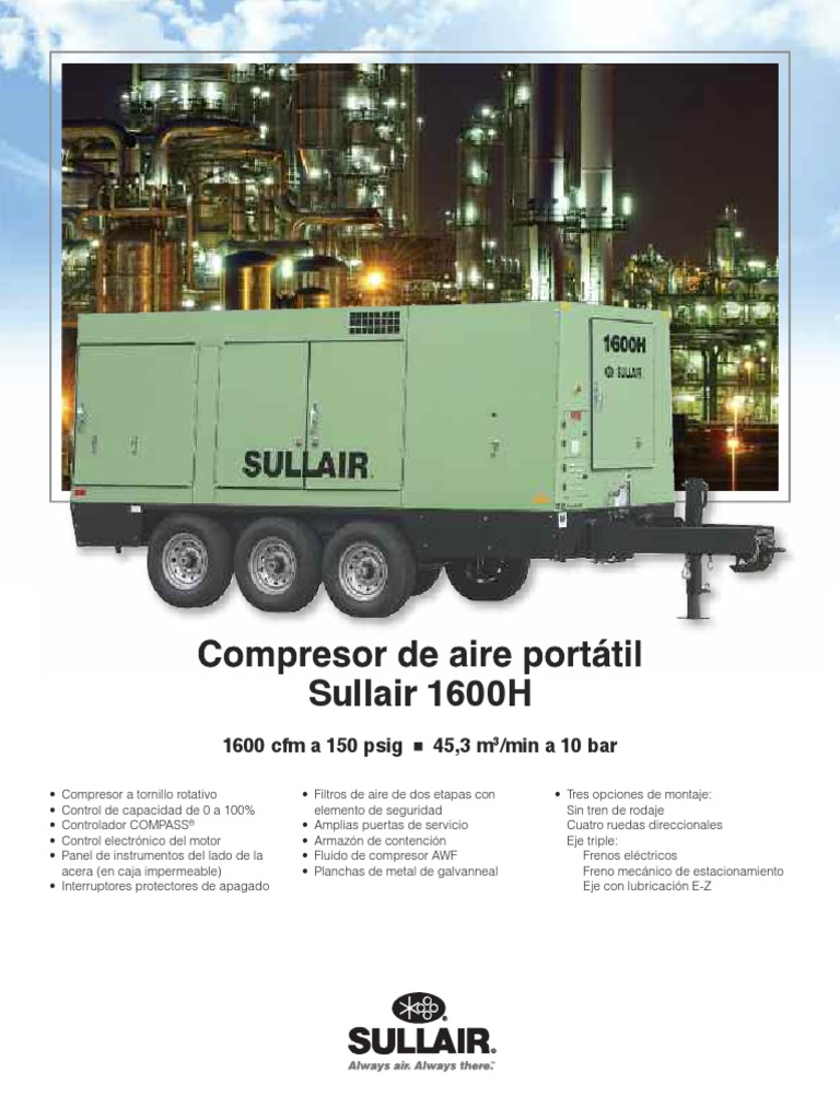 Compresor de aire portátil Sullair 1600H: 1600 cfm a 150 psig 45,3 m ...